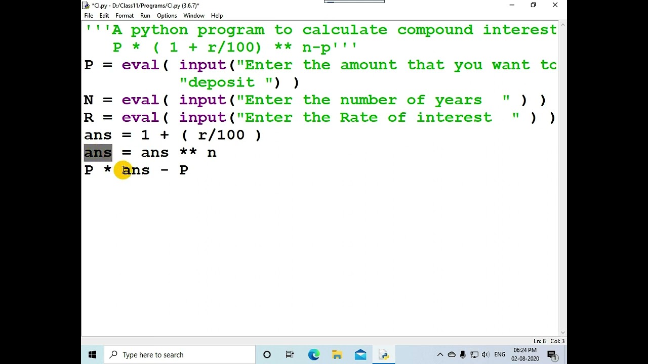 Python Program On Compound Interest Youtube