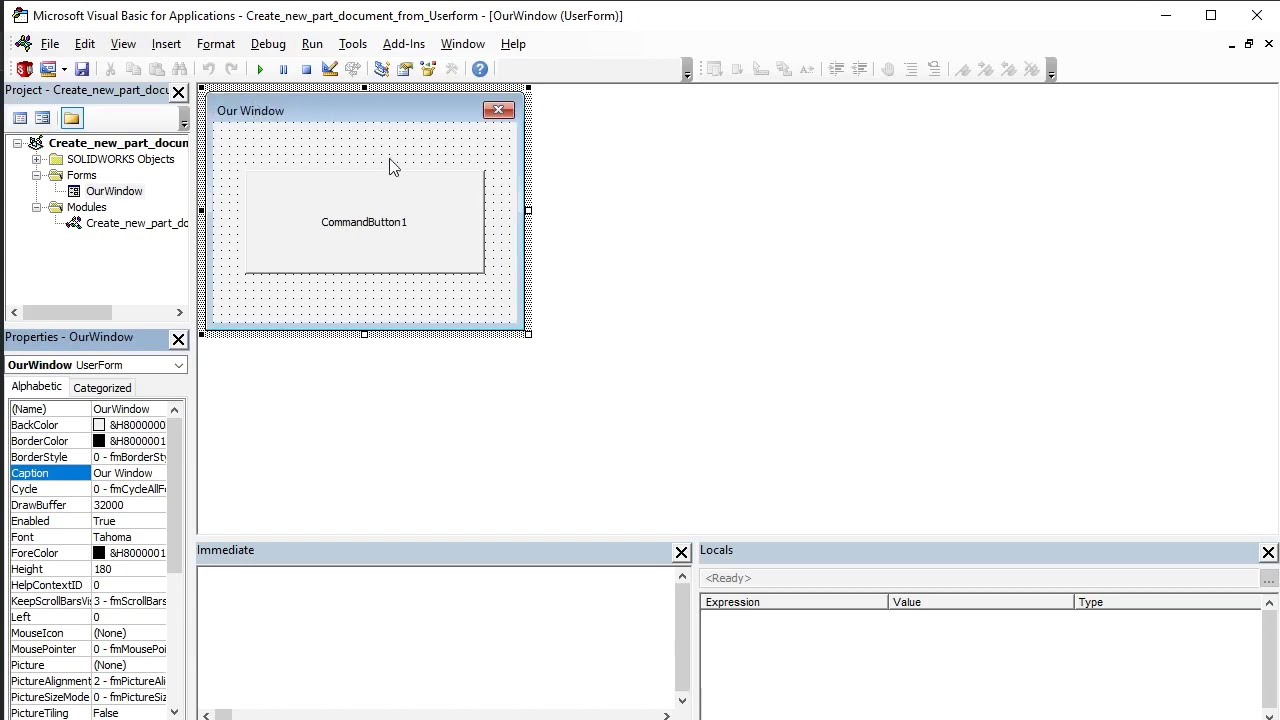 Solidworks Vba Userforms Open New Part Document Youtube