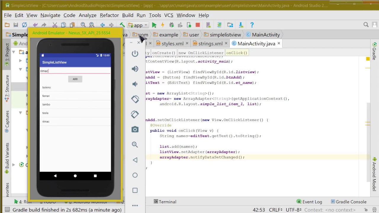 Android Studio Simple Listview Development Tutorial Android