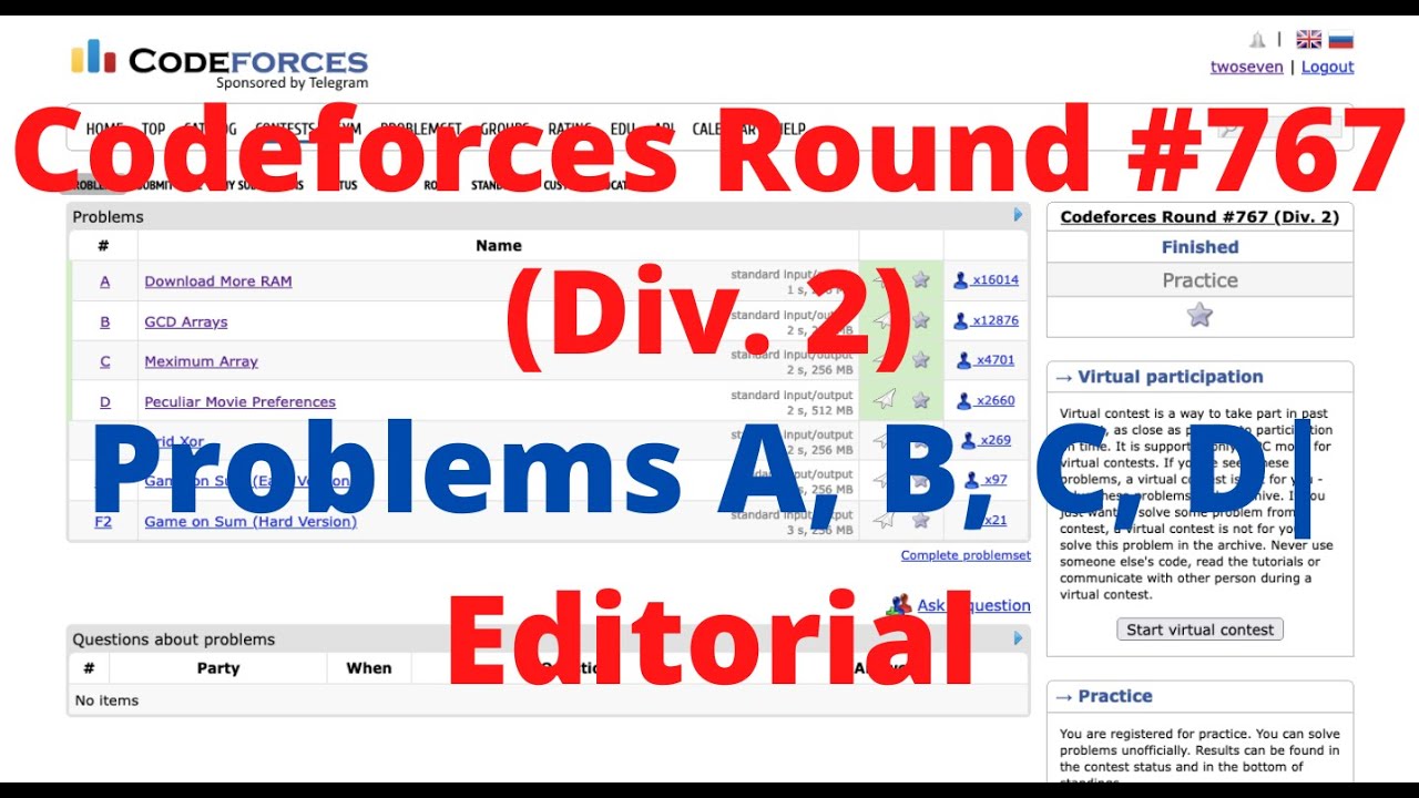 Problem A B C D Codeforces Round 767 Div 2 Video Editorial