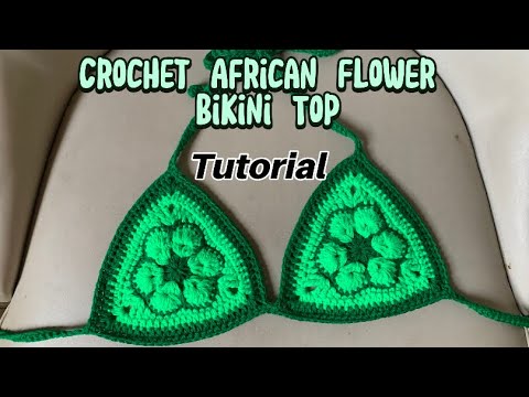 Crochet African Flower Triangle Bikini Top Tutorial Detailed Step