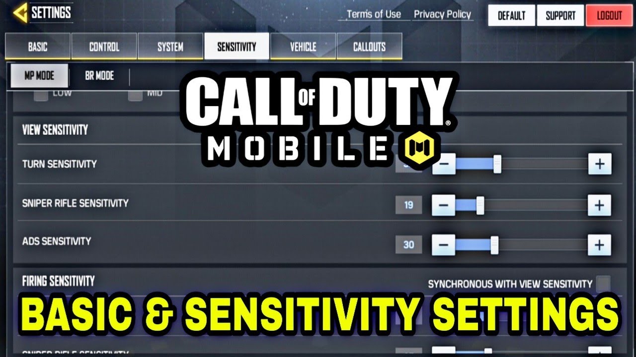 Call Of Duty Mobile Basic And Sensitivity Settings Mp Mode And Br
