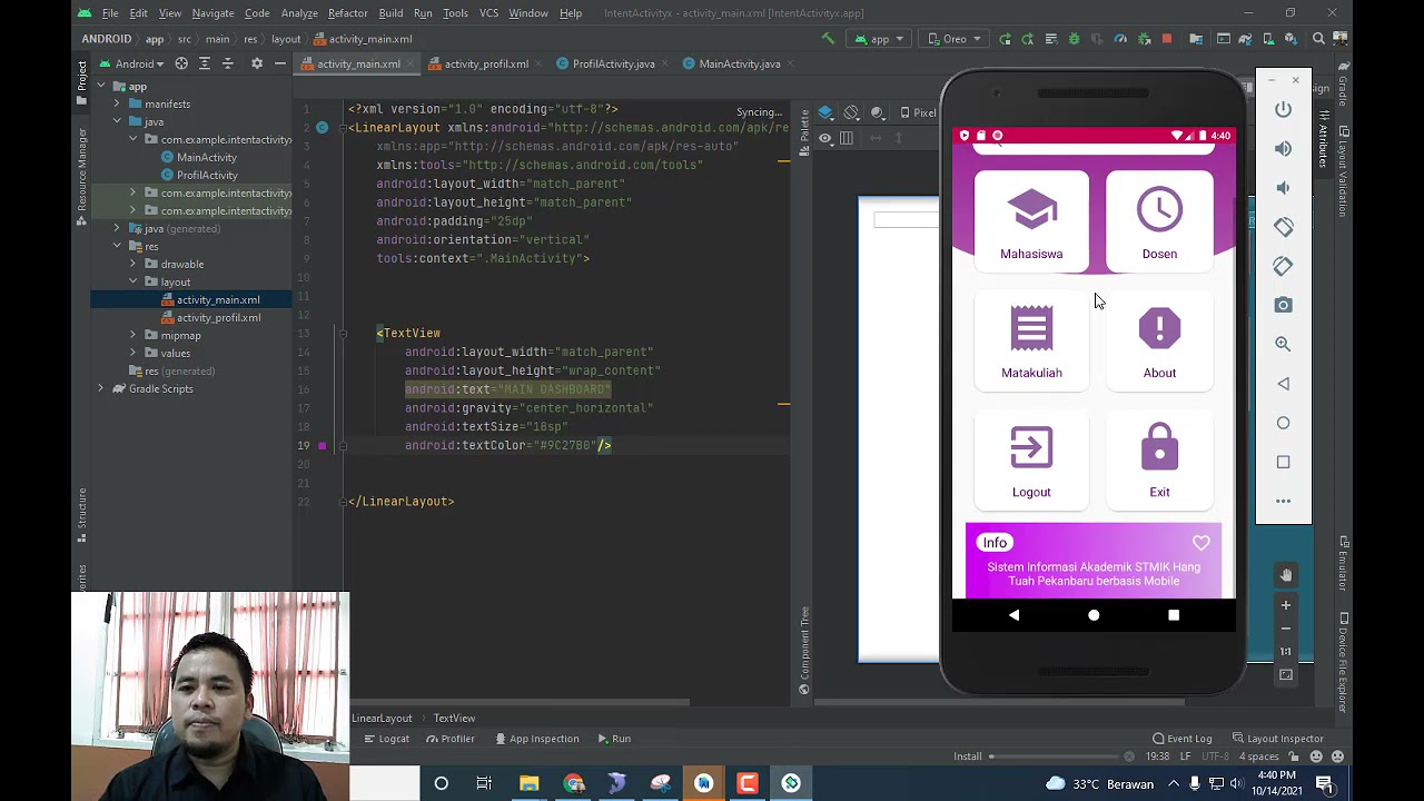 Membuat Intent Activity Android Studio Youtube