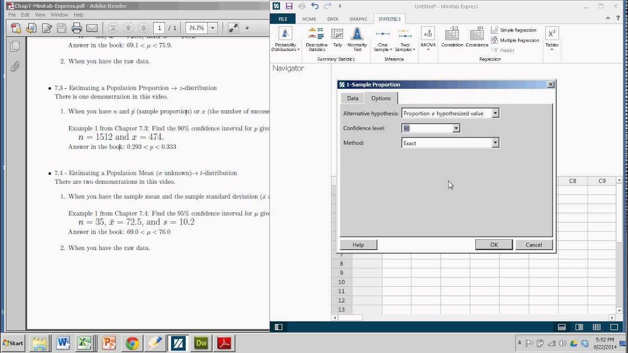 Confidence Intervals With Minitab Express Proportions Youtube