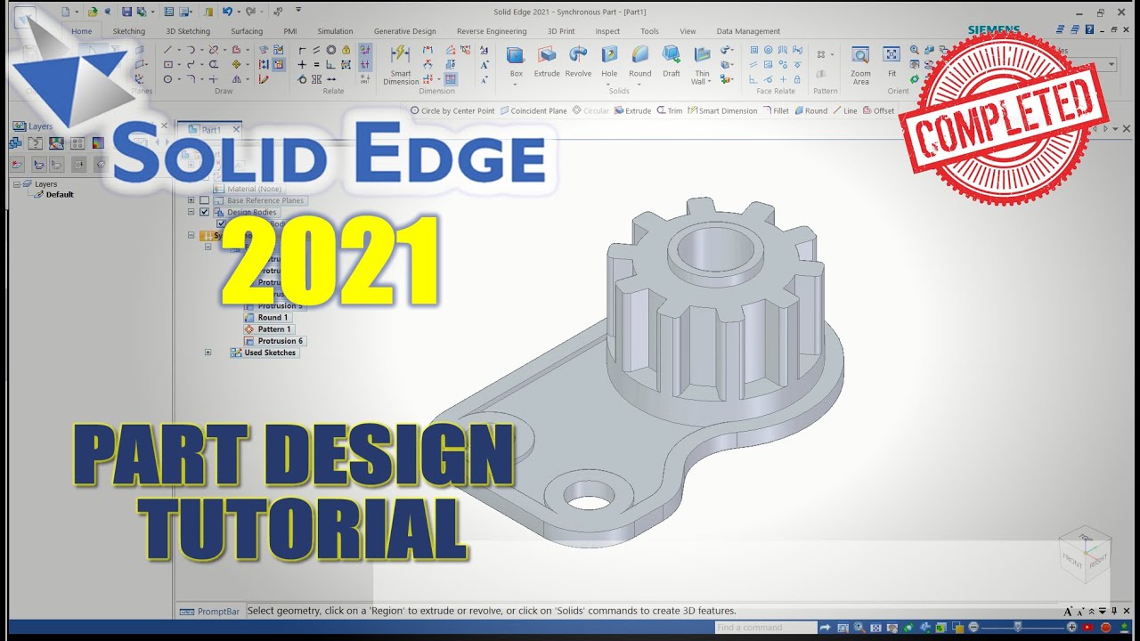 Solid Edge 2021 Part Design Tutorial For Beginner Complete Youtube