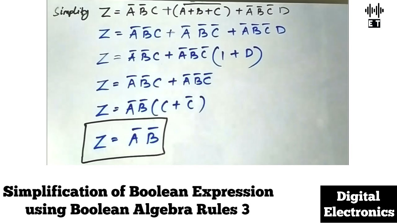Simplification Of Boolean Expression Using Boolean Algebra Rules
