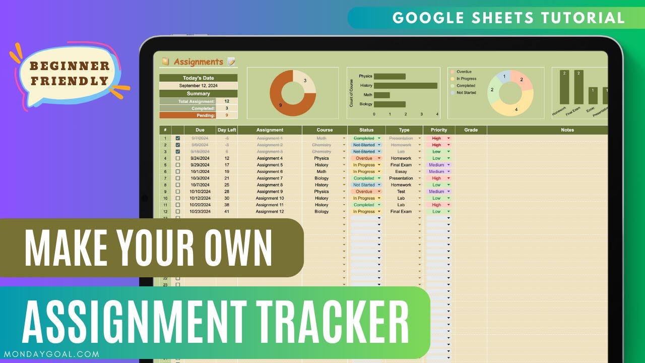 How To Create A Simple Assignment Tracker In Google Sheets Easy Step
