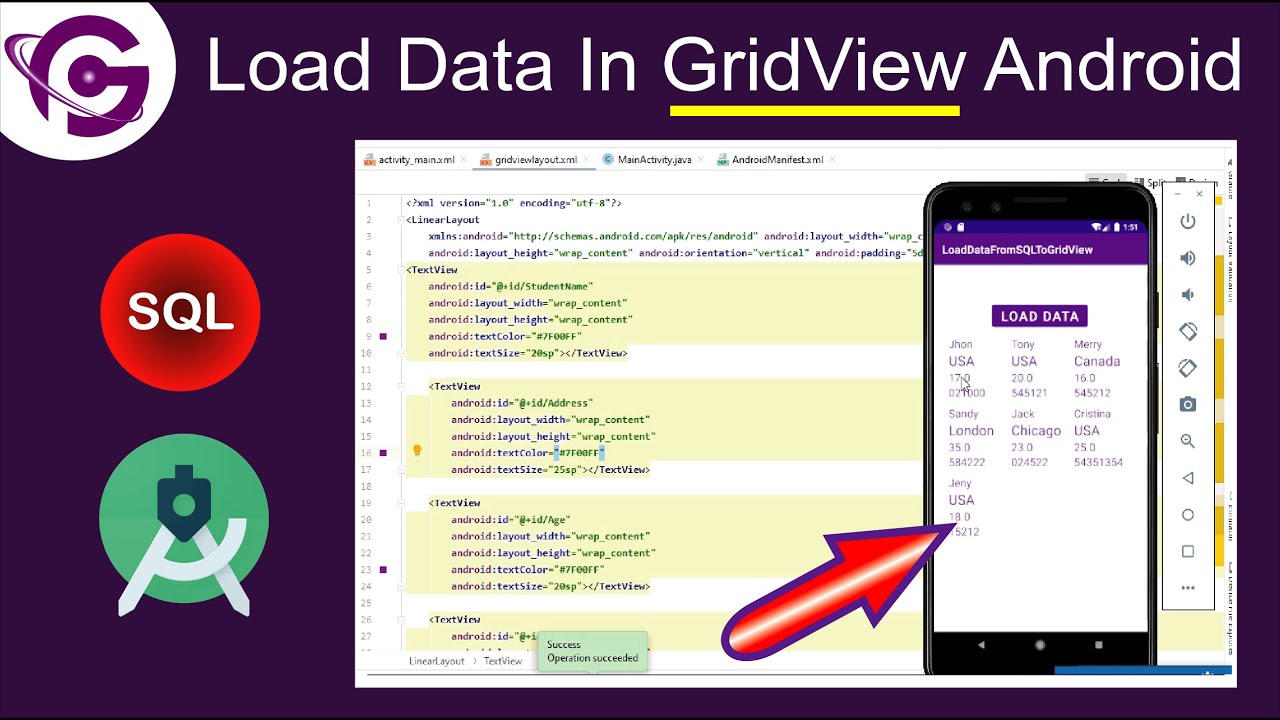 Fill Data From Sql To Gridview In Android Studio Using Java