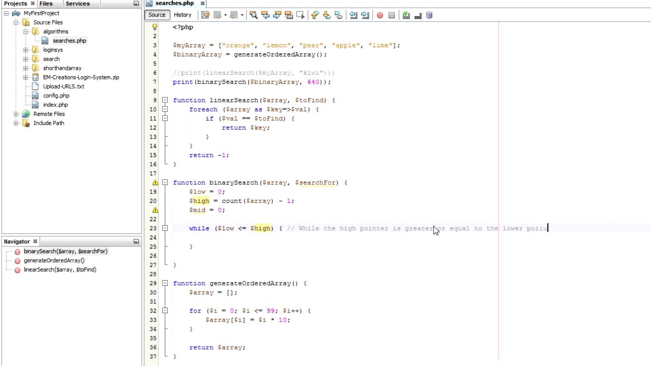 Netbeans Php Tutorial Binary Search 15 Youtube