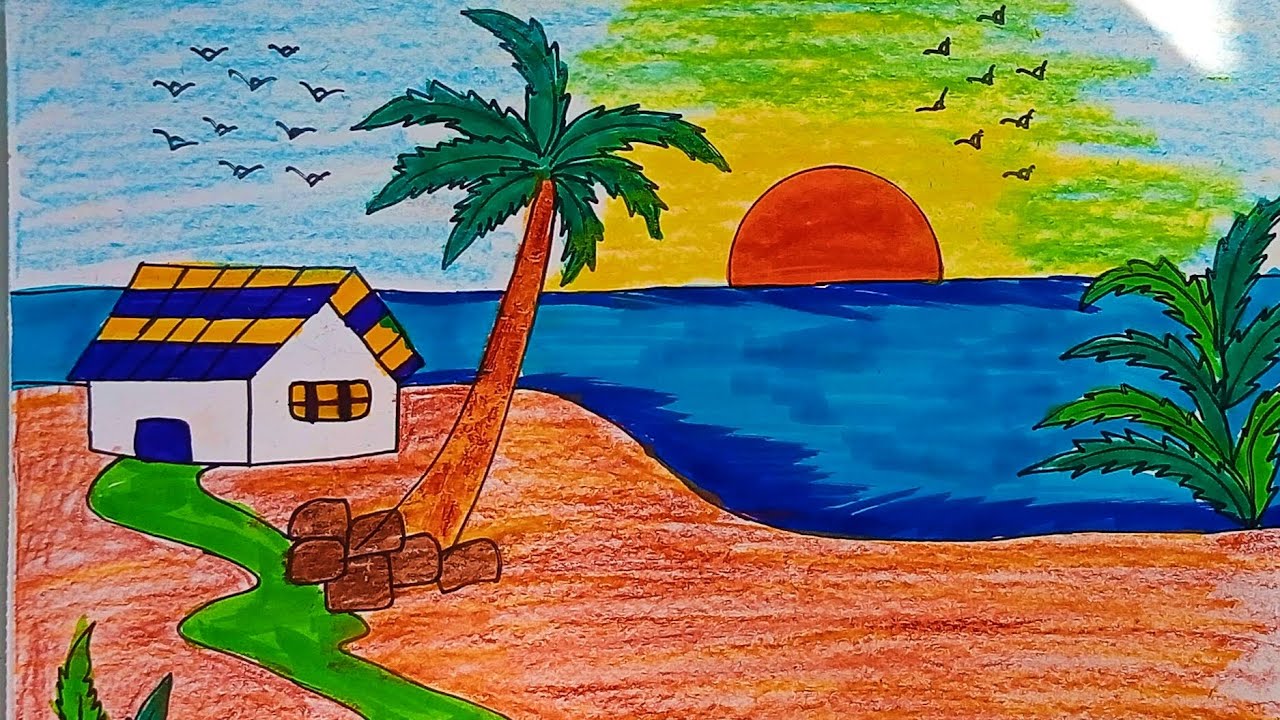 How To Draw A Sunny Morning Eazy Eazy Scenery Drawing Morning Drawing