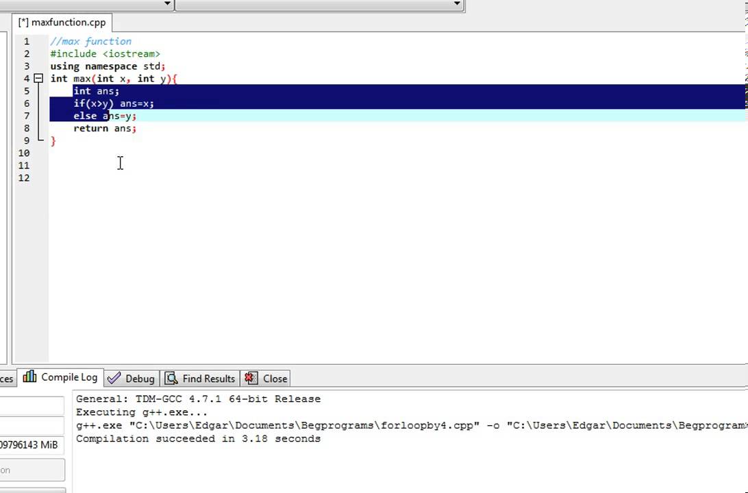 C Program Max Function Youtube