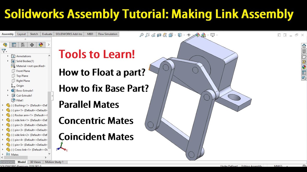 Solidworks Assembly Tutorials Using Assembly Mates Link Assembly