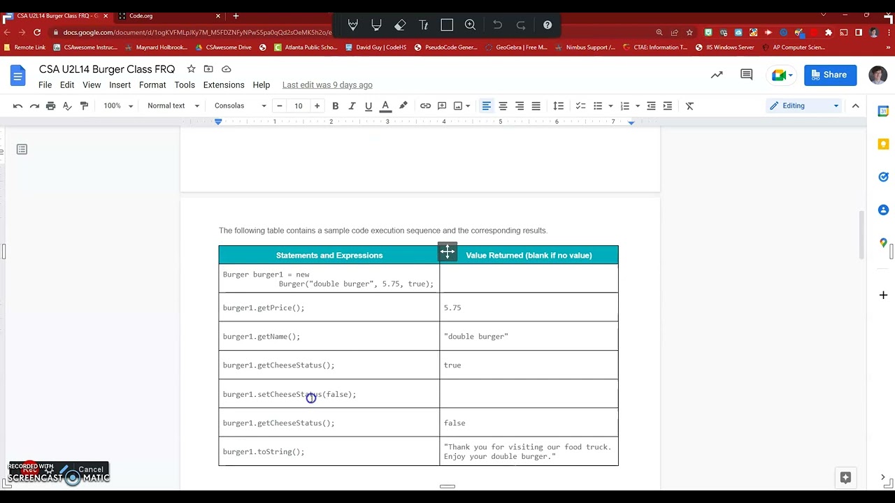 Code Org Csa Unit 2 Lesson 14 Frq Practice Youtube