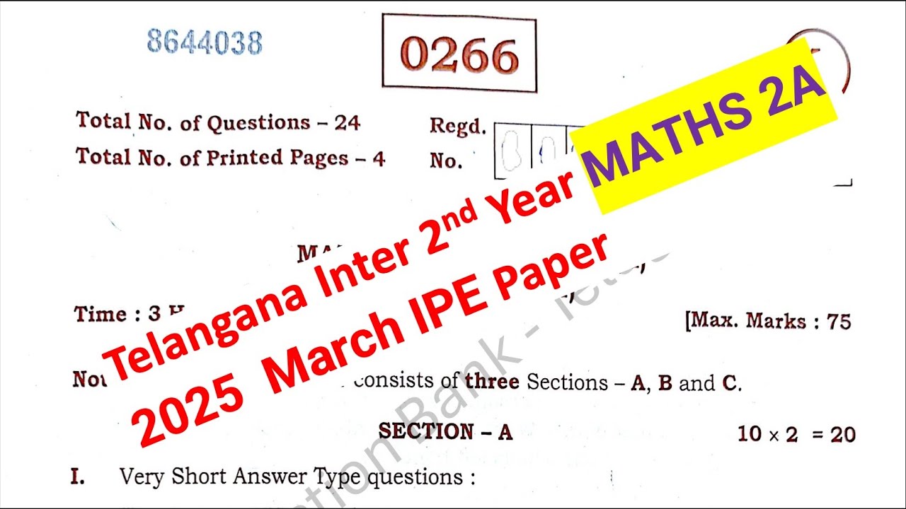 Telangana Ts Tg Inter 2nd Year Maths 2a 2025 March Previous Year