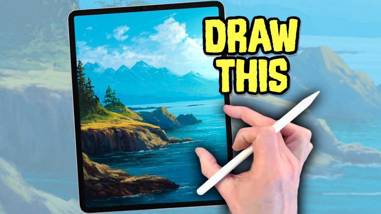 Procreate Mountain Coast Landscape Drawing Tutorial Youtube