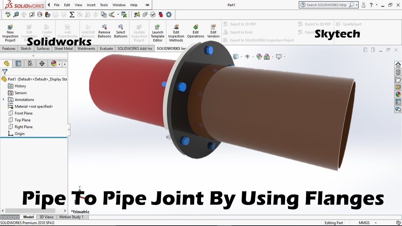 Pipe To Pipe Joint By Using Flanges Solidworks Weldments Pipe To