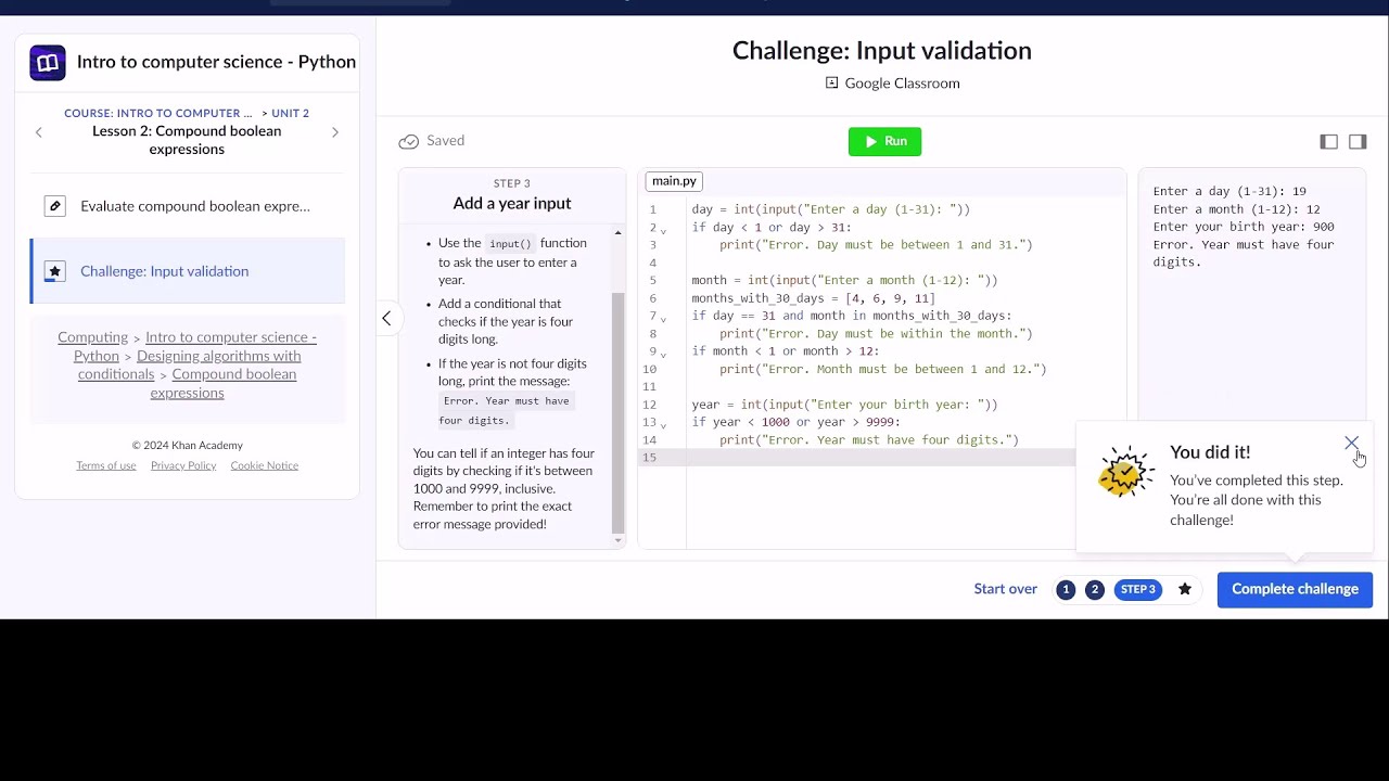 Challenge Input Validation Khan Academy Youtube