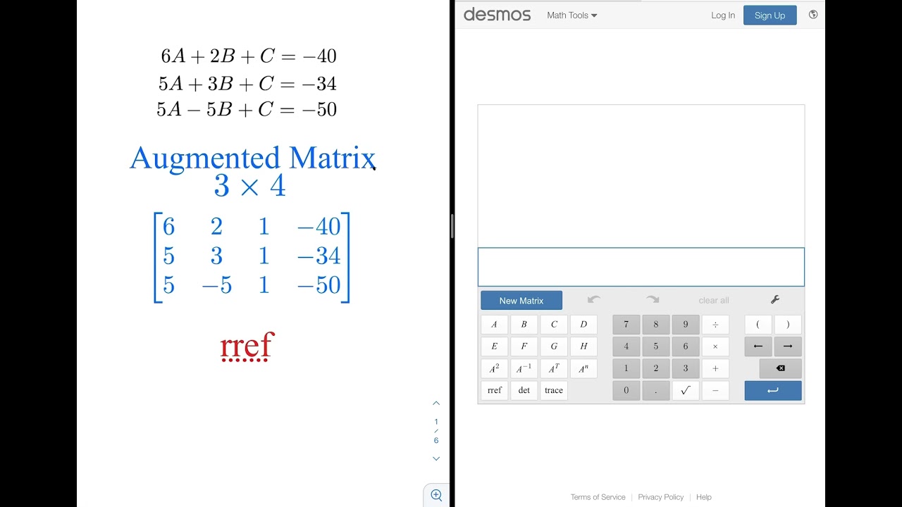 Use Desmos Matrix Calculator To Solve Systems Of Equations Youtube