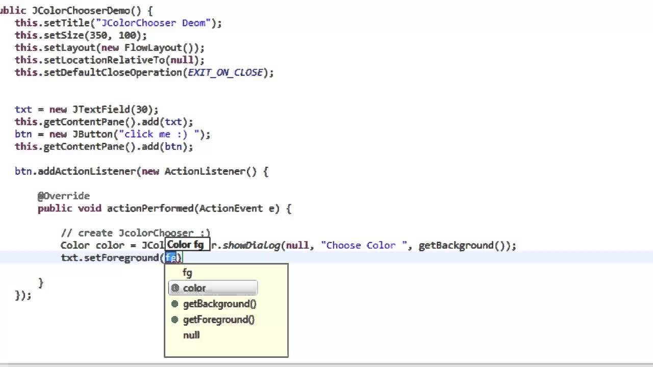 Java Swing Jcolorchooser Demo Youtube