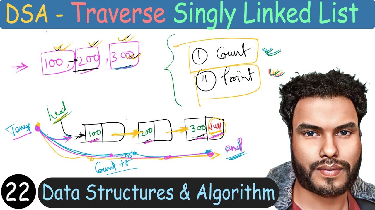 22 Traverse Singly Linked List Count Nodes Print Nodes Dsa