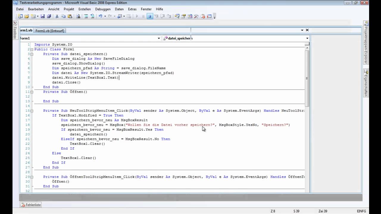 Visual Basic 2008 Tutorial Text Programm German Part 2 Youtube