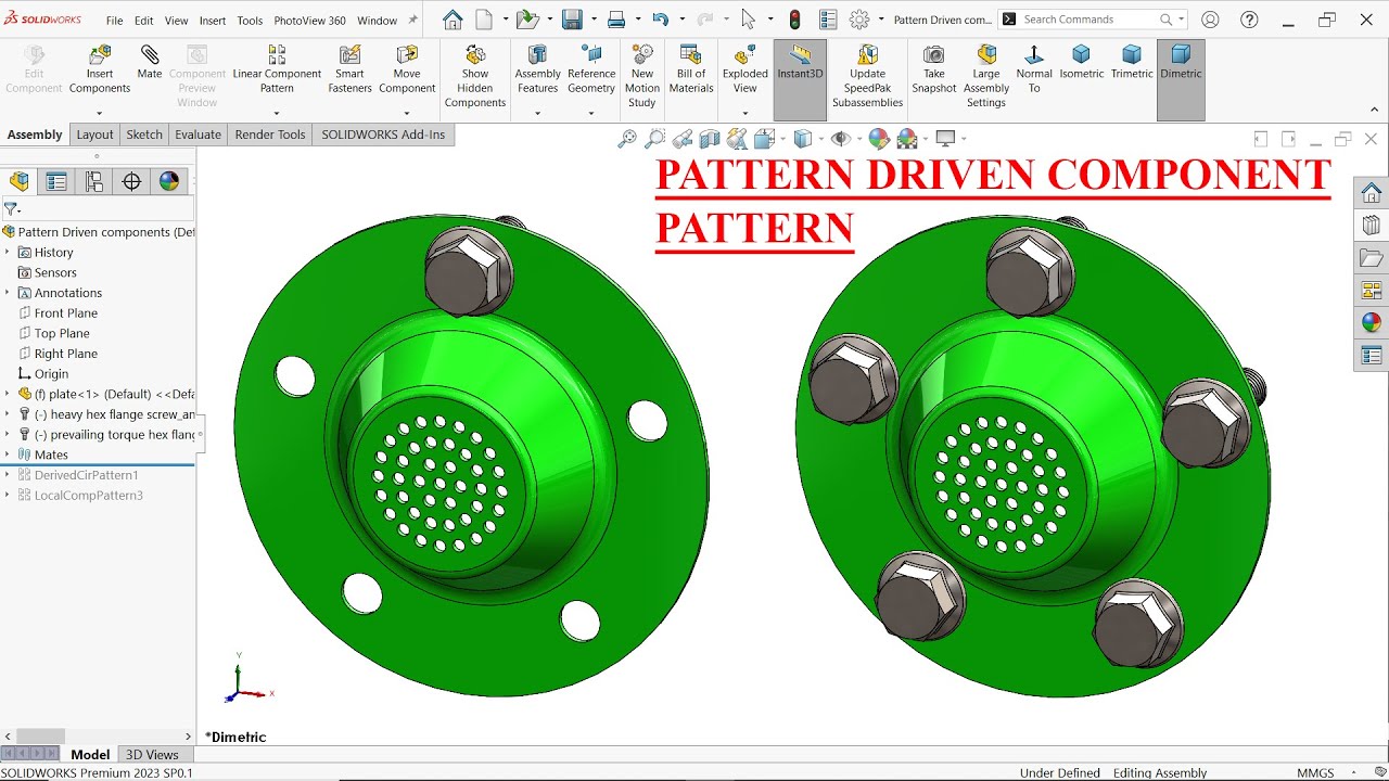 Pattern Driven Component Pattern In Solidworks Assembly Youtube