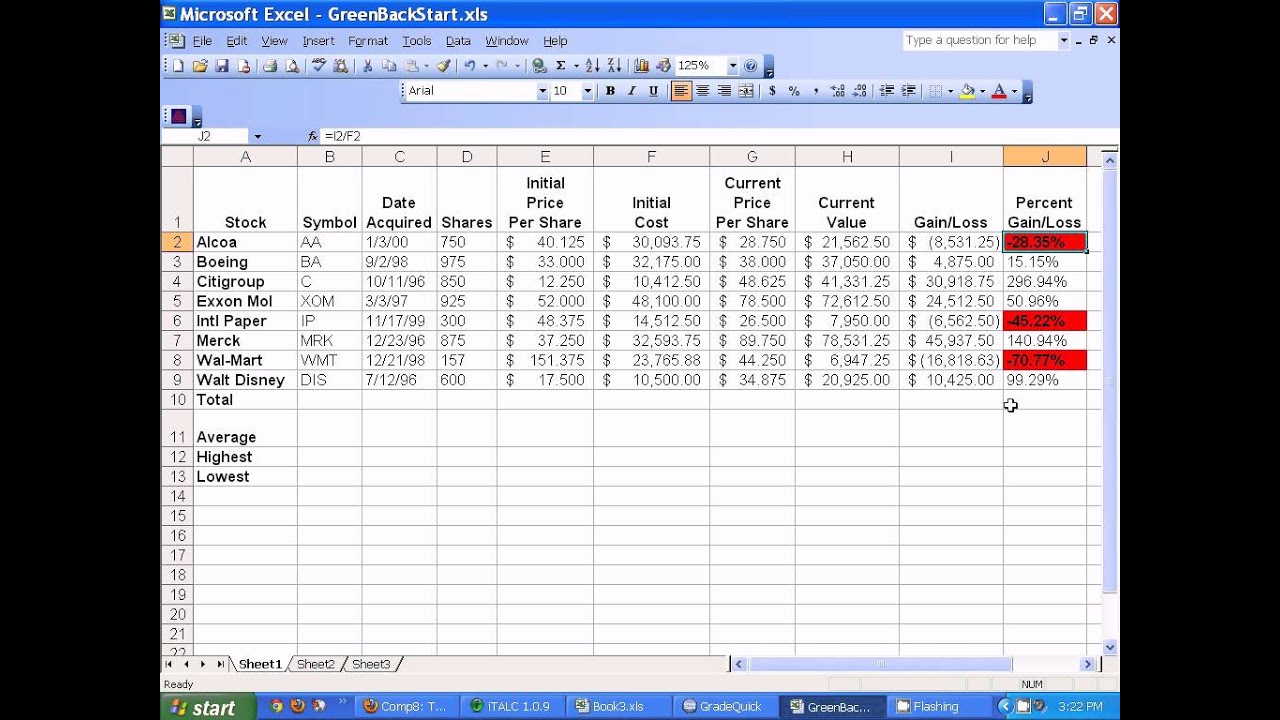 Microsoft Excel Setting Up Stocks Spreadsheet Youtube