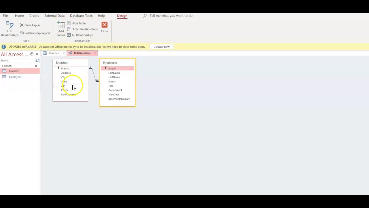 Design View Vs Datasheet View And Relationships Youtube