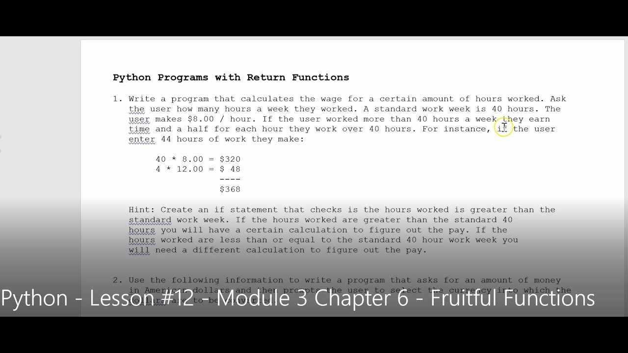 Python Lesson 12 Module 3 Chapter 6 Fruitful Functions Youtube
