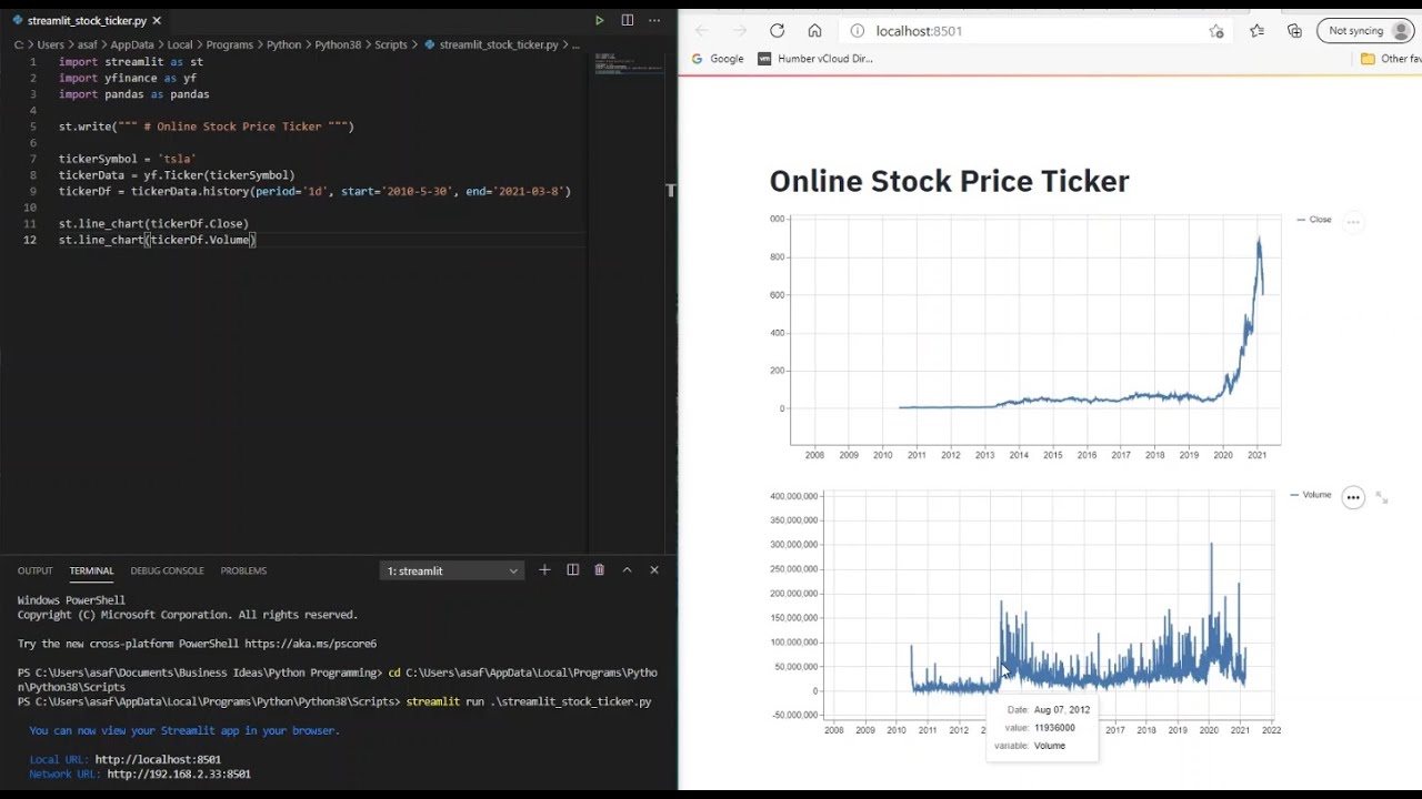 Stock Ticker Using Streamlit And Yfinance Youtube
