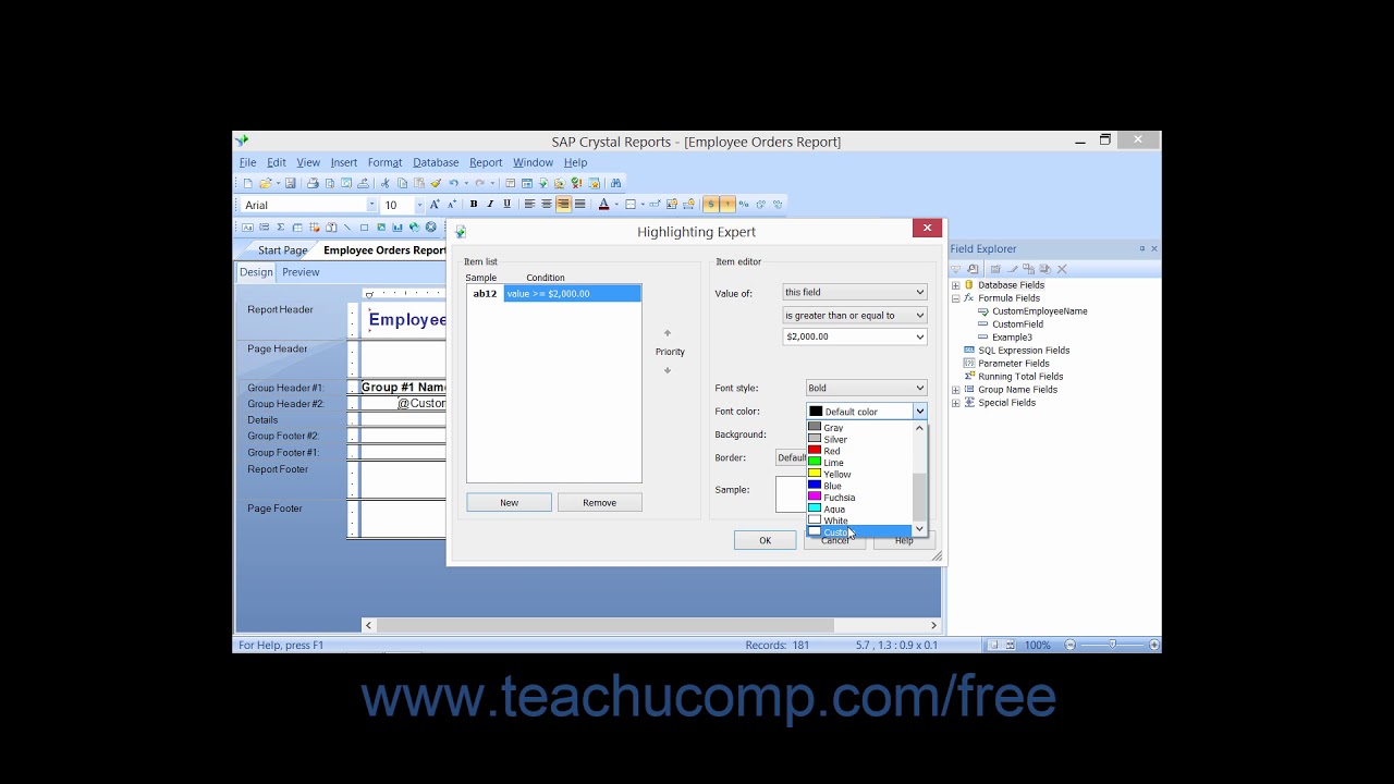 Crystal Reports 2013 Tutorial The Highlighting Expert Business Objects