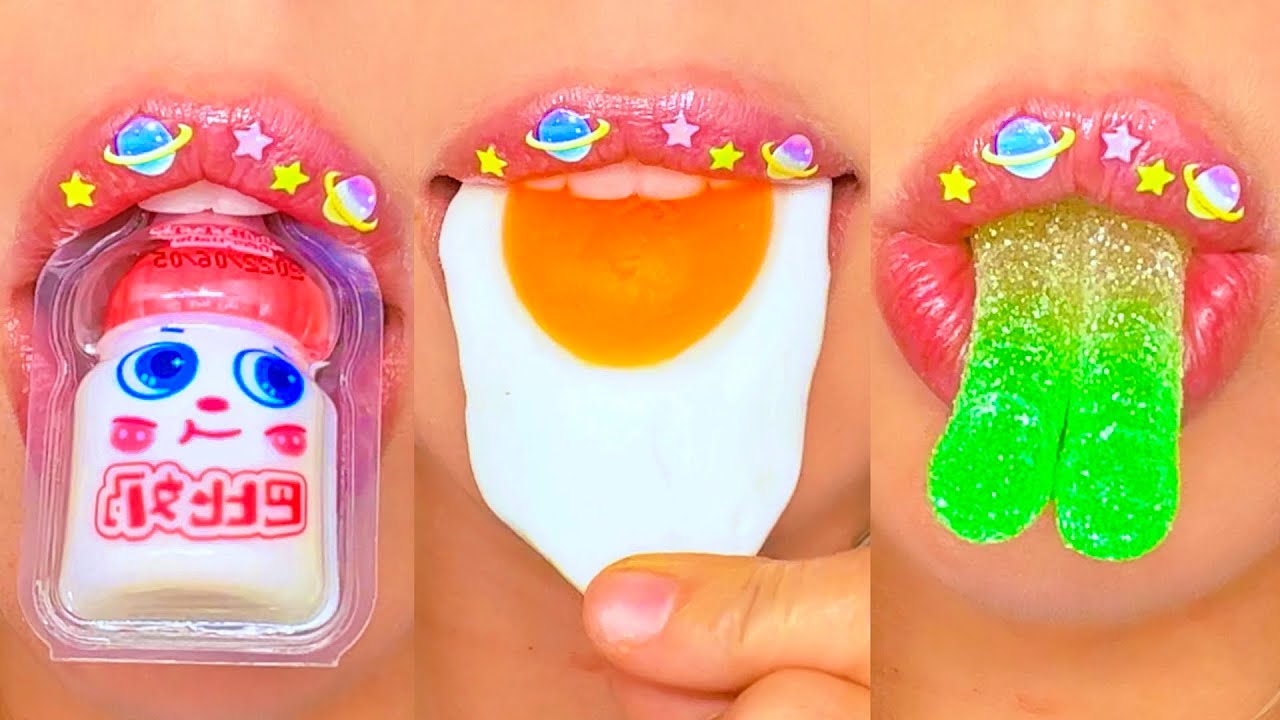 Asmr Peach Kitkat Strawberry Milk Gummy Egg Emoji Challenge Eating