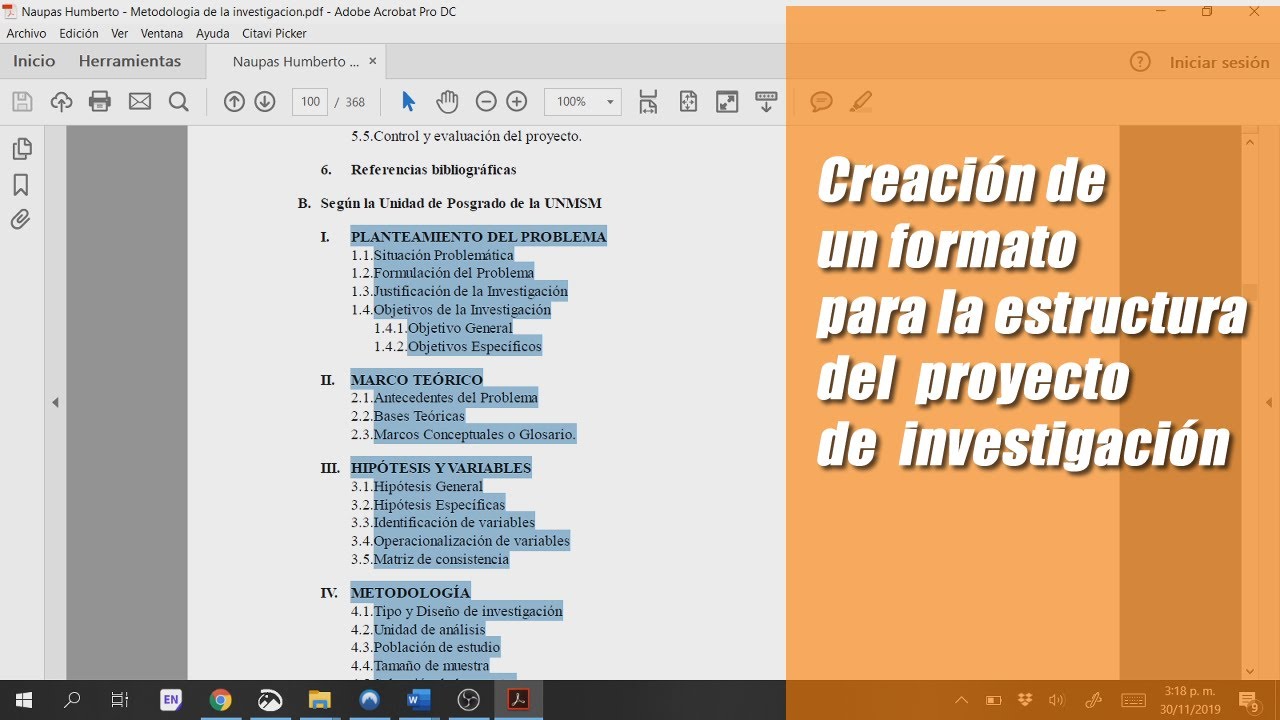 Creación De Un Formato Para La Estructura Del Proyecto De Investigación