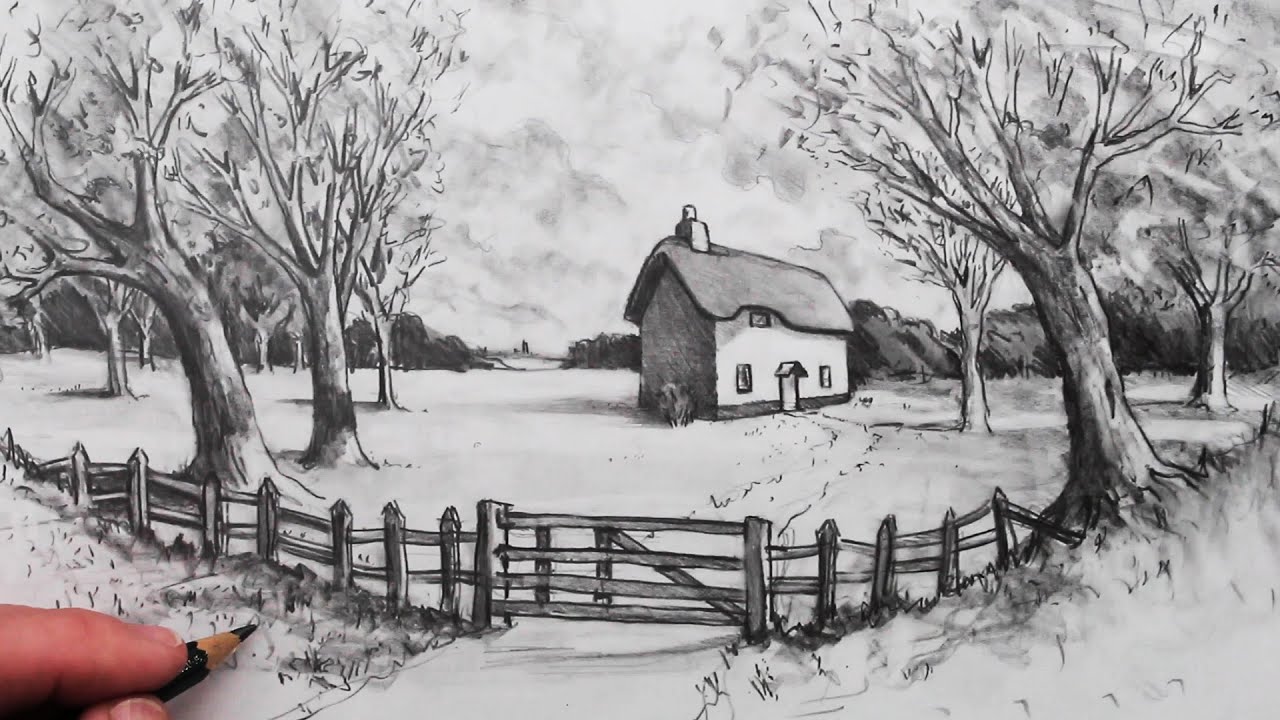 House Landscape Drawing