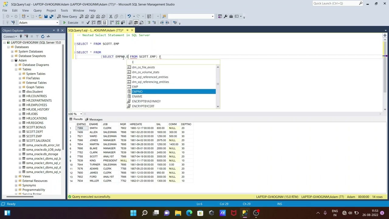 Nested Select Statement In Sql Server Youtube