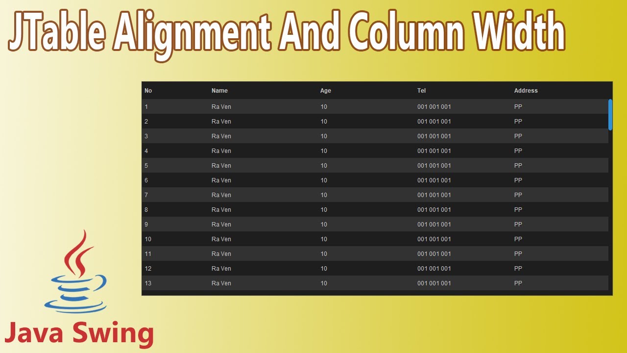 Java Swing Jtable Text Alignment And Column Width Youtube