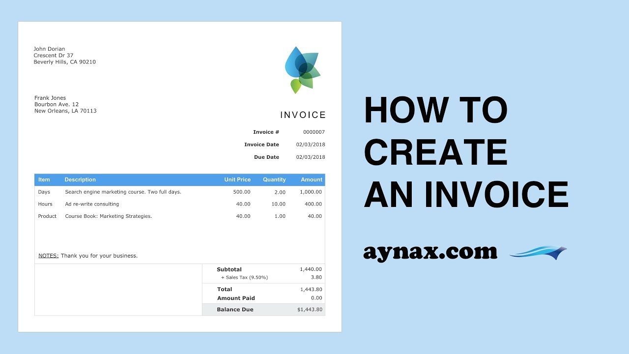 Create An Invoice Youtube