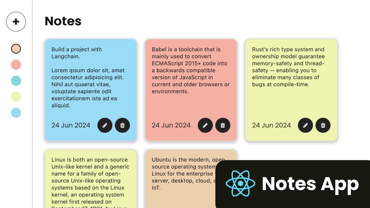 Build Responsive Notes App Using React Html Css Javascript Youtube
