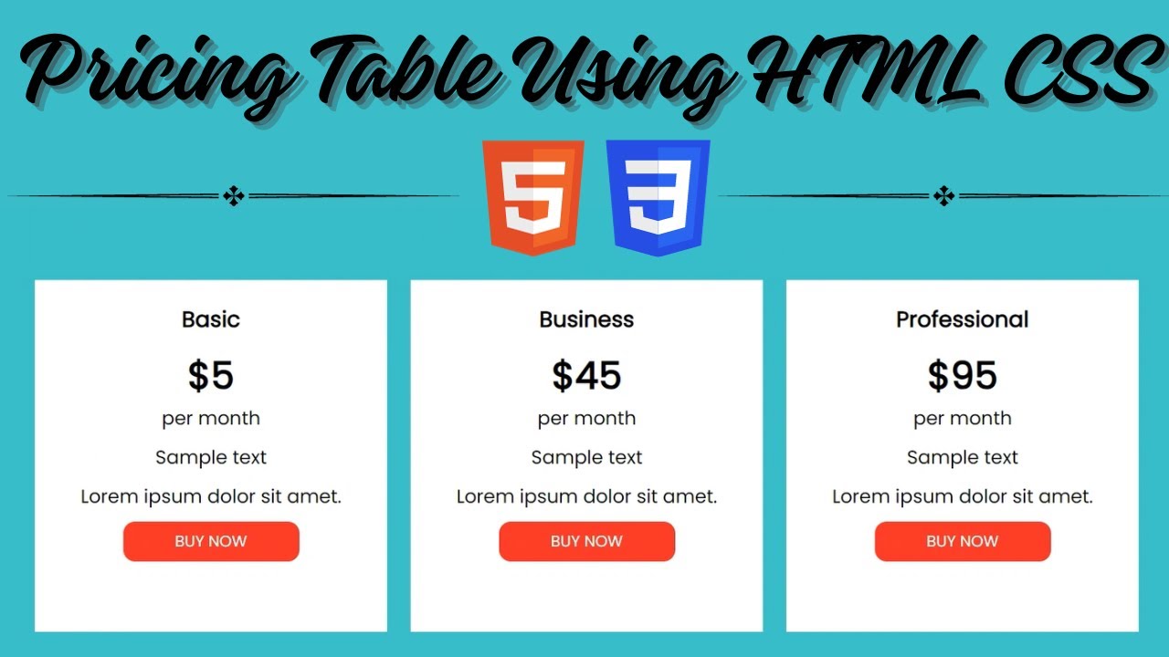 How To Create Responsive Pricing Table Using Html And Css Youtube