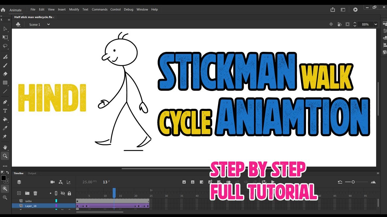 Stickman Walk Cycle Animation Tutorial For Beginners 2d Animation
