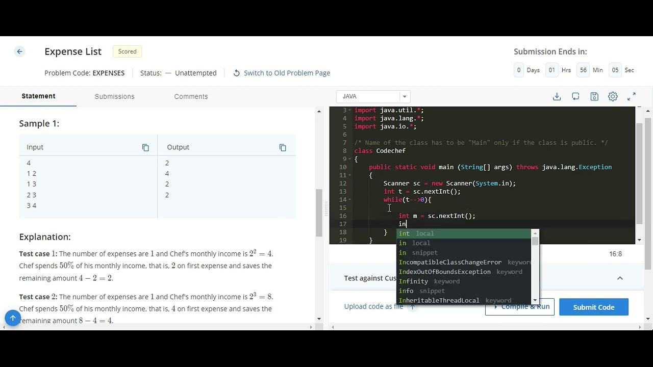 Expense List Codechef Solution Starter 68 Codechef Contest Youtube