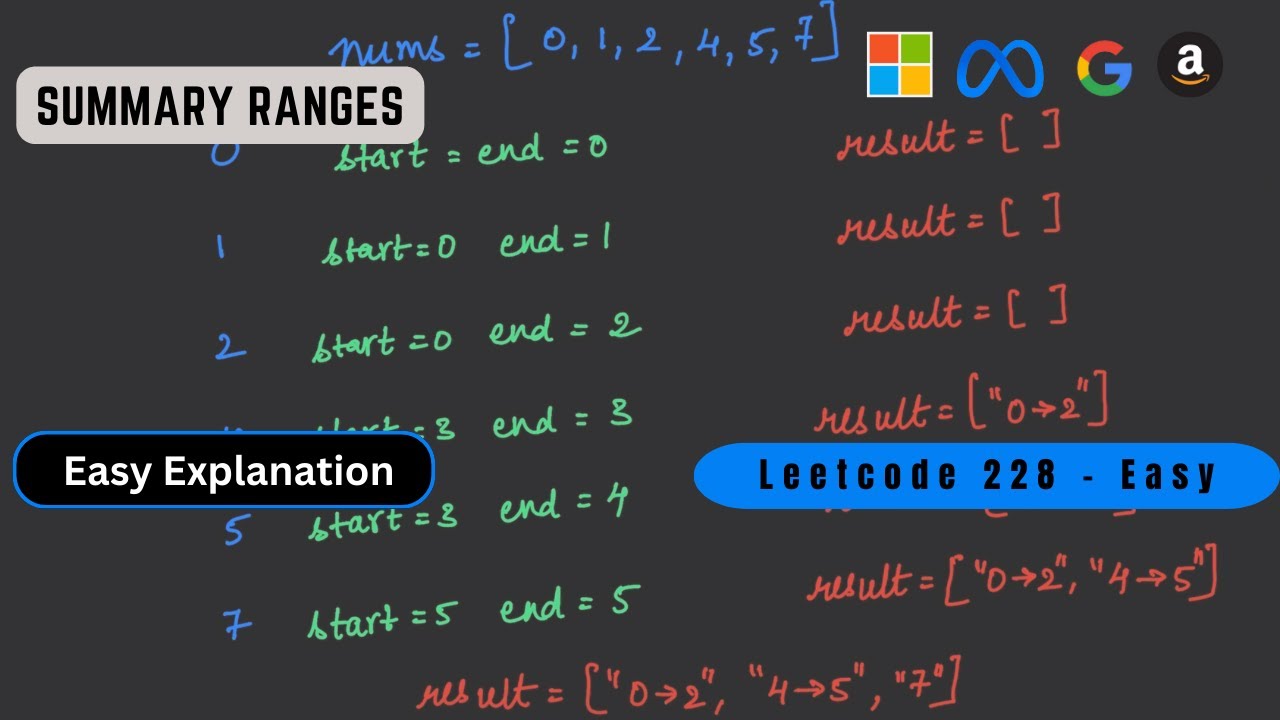 Summary Ranges Intervals Python Leetcode 228 Top Interview 150
