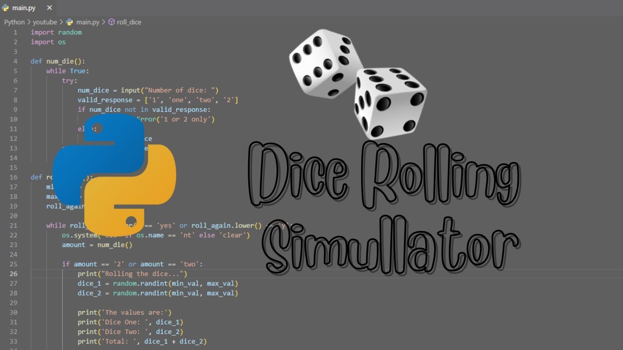 1 Dice Rolling Simulator Game With Python Python Projects Youtube
