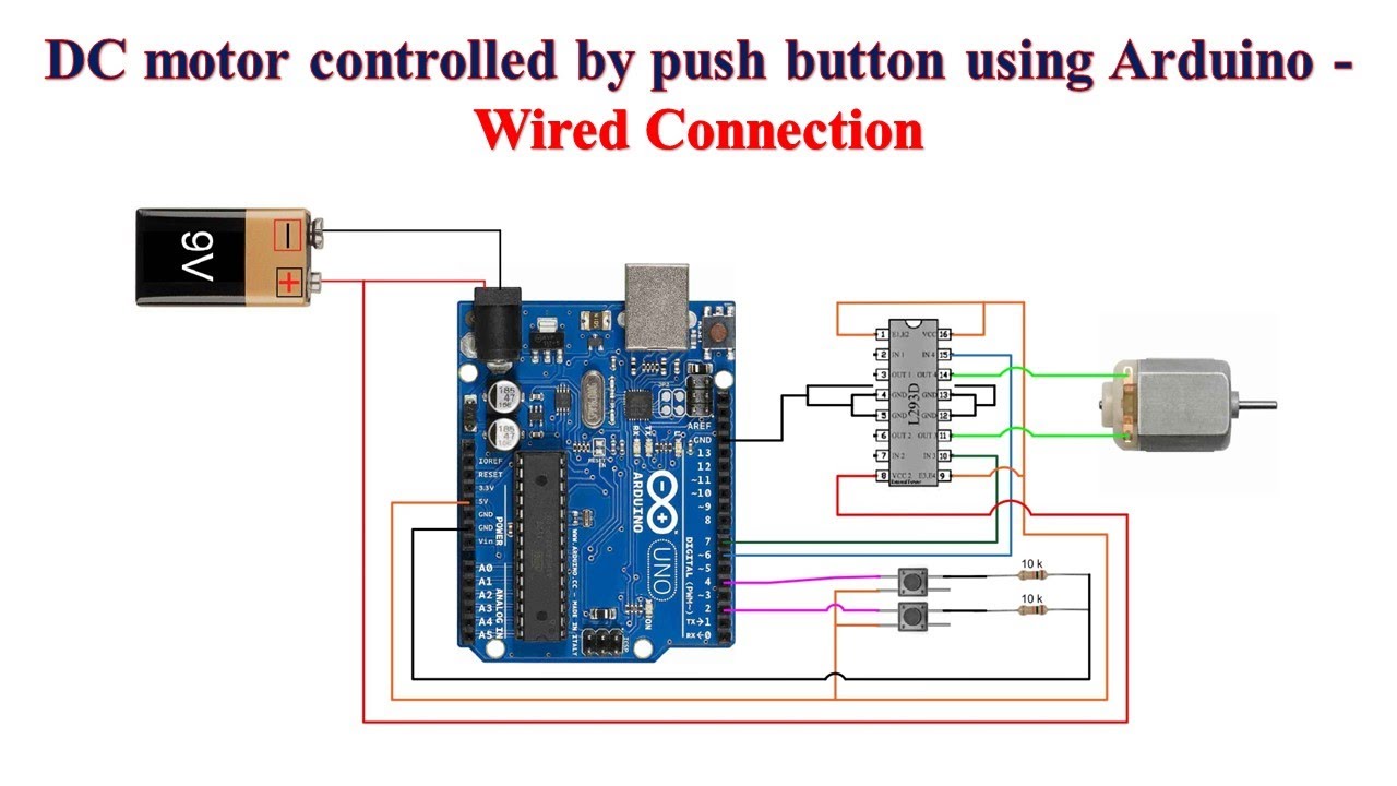 Dc Motor Controlled By Push Button Using Arduino Wired Connection