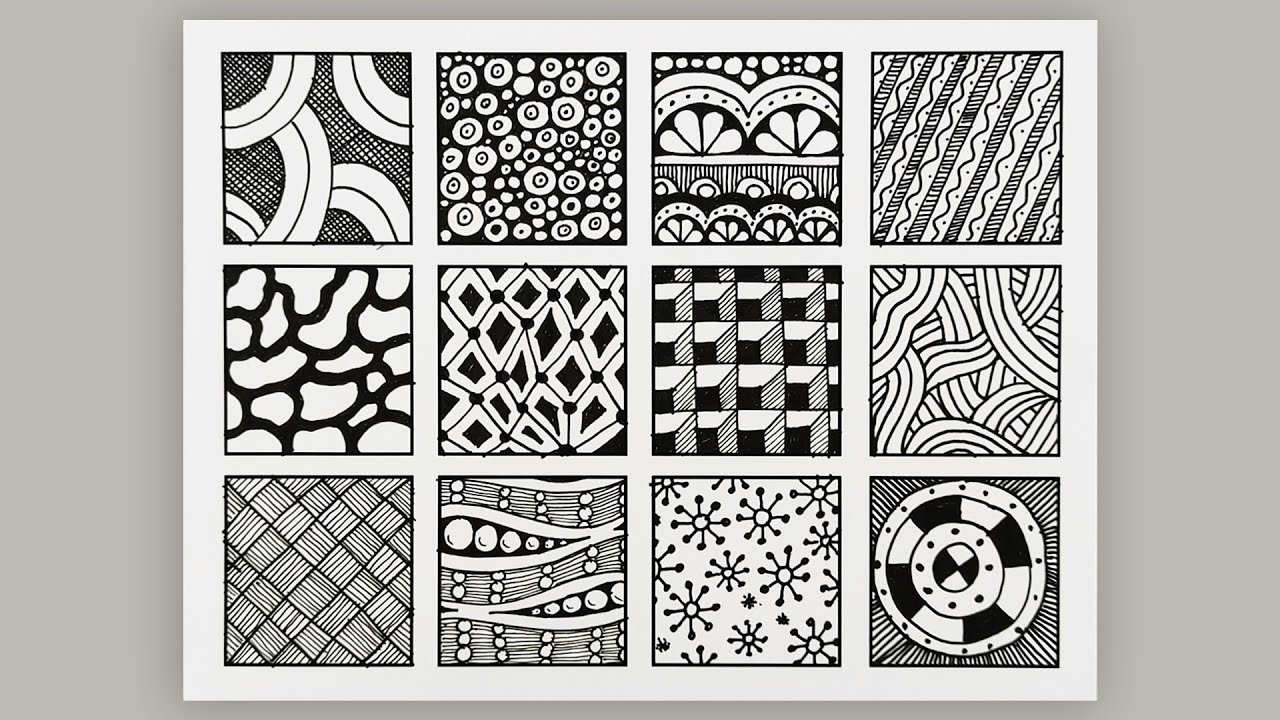 12 Zentangle Patterns 12 Doodle Patterns 12 Patrones Mandalas Youtube