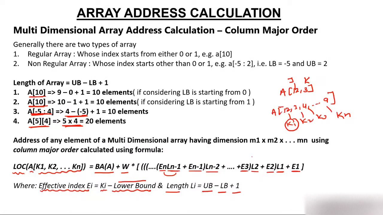 Multi Dimensional Array Address Calculation Youtube