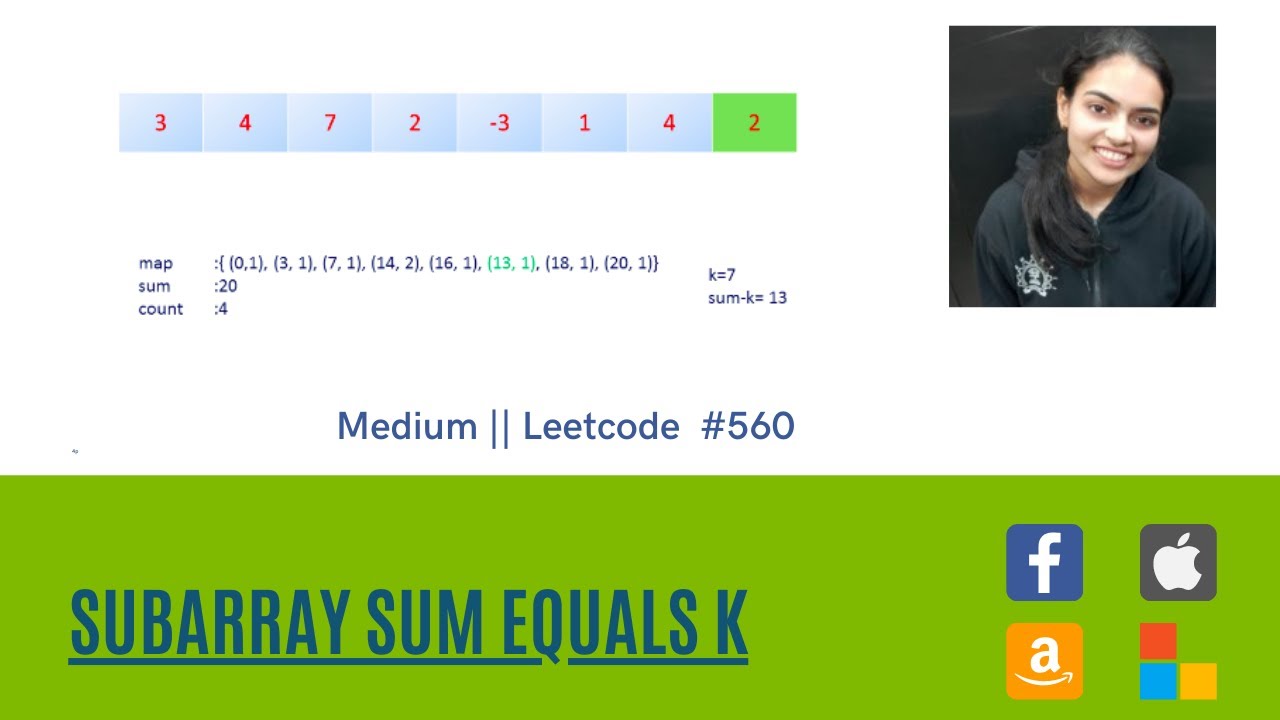 Leetcode 560 Subarray Sum Equals K Youtube