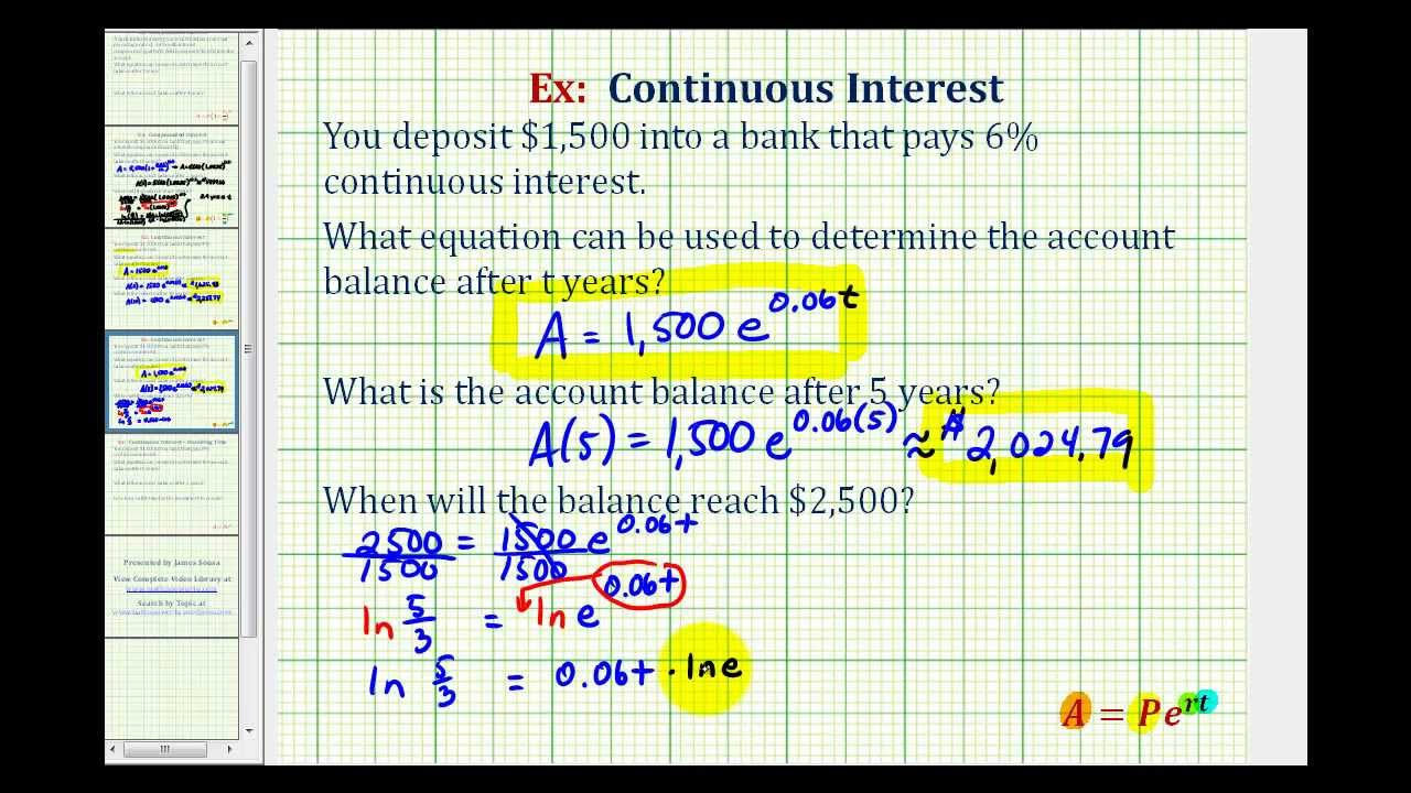 Ex 2 Continuous Interest With Logarithms Youtube