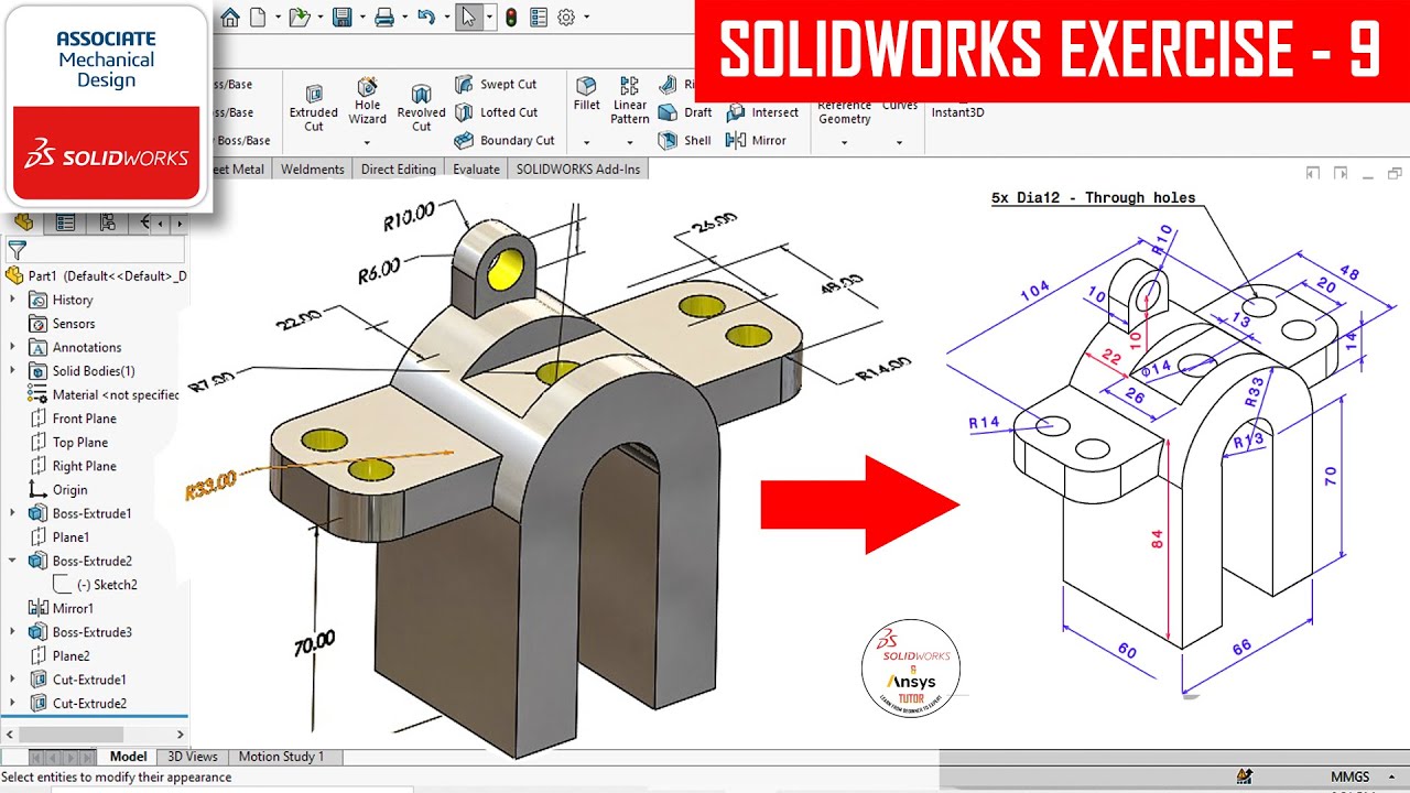 âš Solidworks Tutorial For Beginners Exercise 9 Youtube