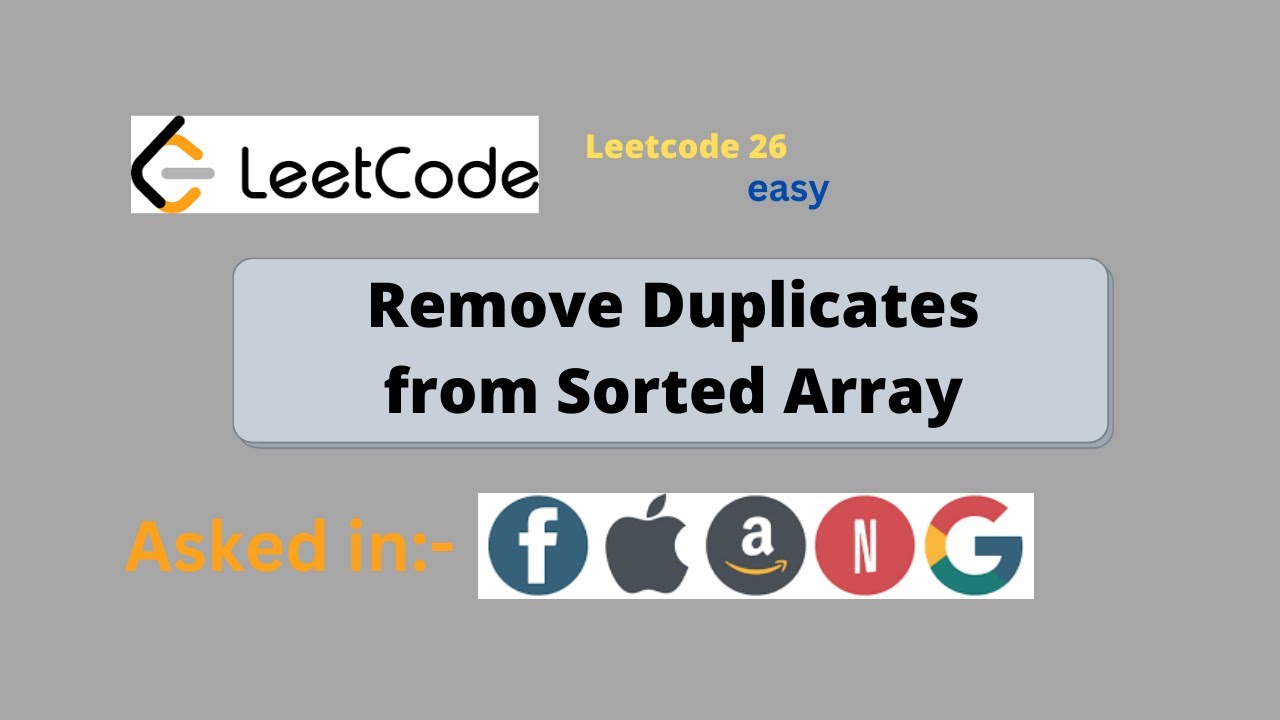 Remove Duplicates From Sorted Array Leetcode Youtube